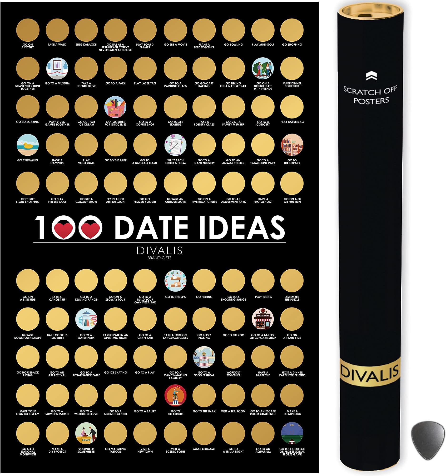 Amazon.com: TBD 100 Dates Scratch Off Poster - Date Night Bucketlist ...