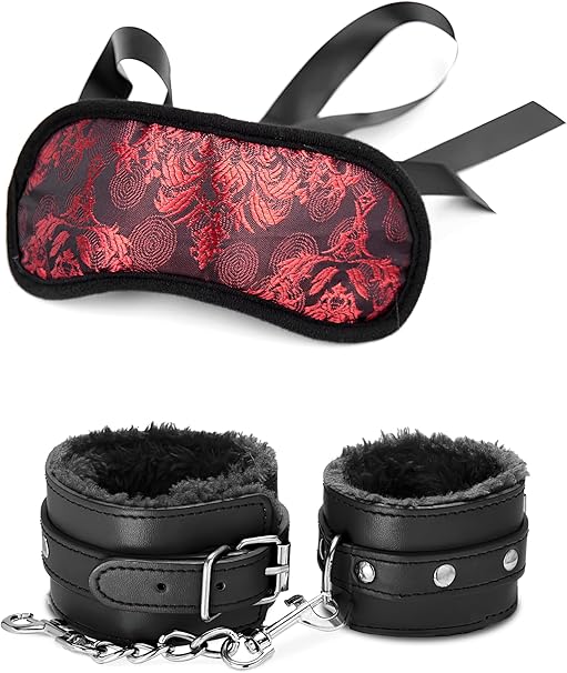 Amazon.com: SM Fluffy Handcuffs Eye Satin Mask Blindfold Mask BDSM Kit ...