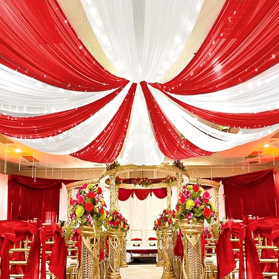 Amazon.com: Showgeous 6 Panels Red Ceiling Drapes for Wedding Ceiling ...