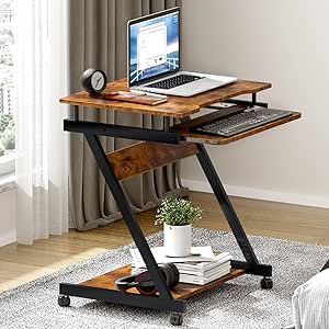 SogesHome Schreibtisch Klein Computertisch mit 4 Rollen 2 Davon mit Bremsen PC-Tisch in Z-Form ...