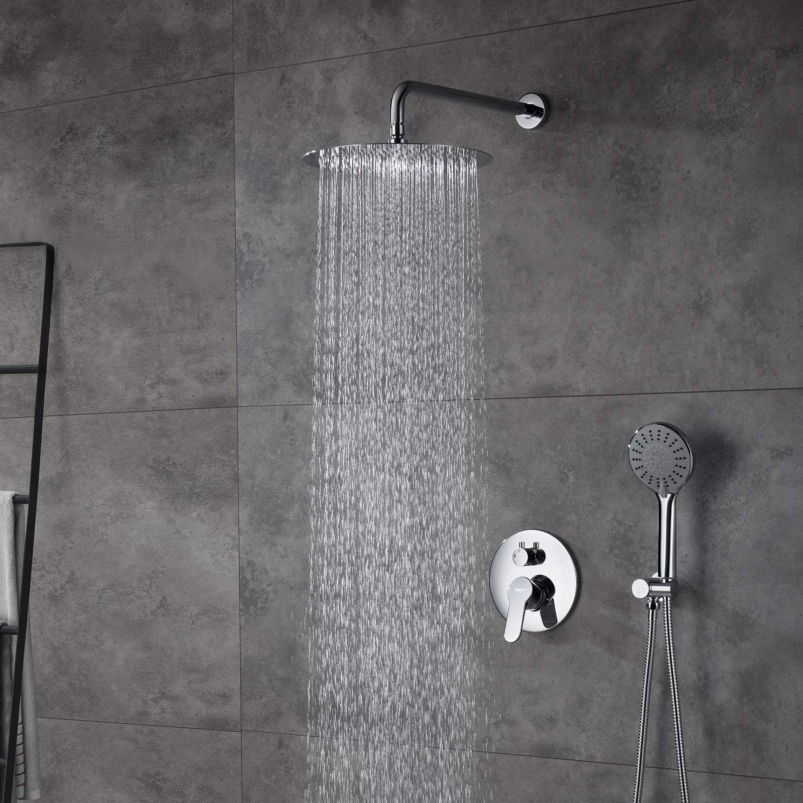 Shower Faucet Set Complete Chrome Shower System 12" Rainfall Shower ...