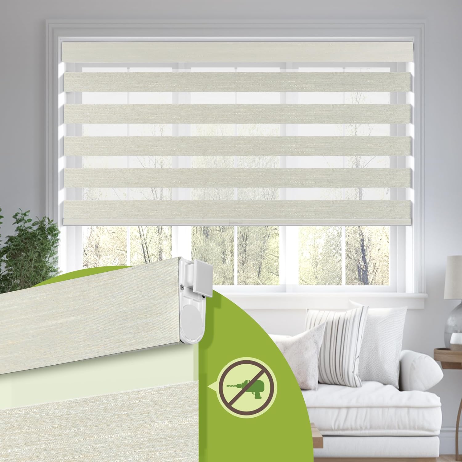 Amazon.com: MoDanCeQ No Drill No Tools Cordless Dual Layer Zebra Blinds ...