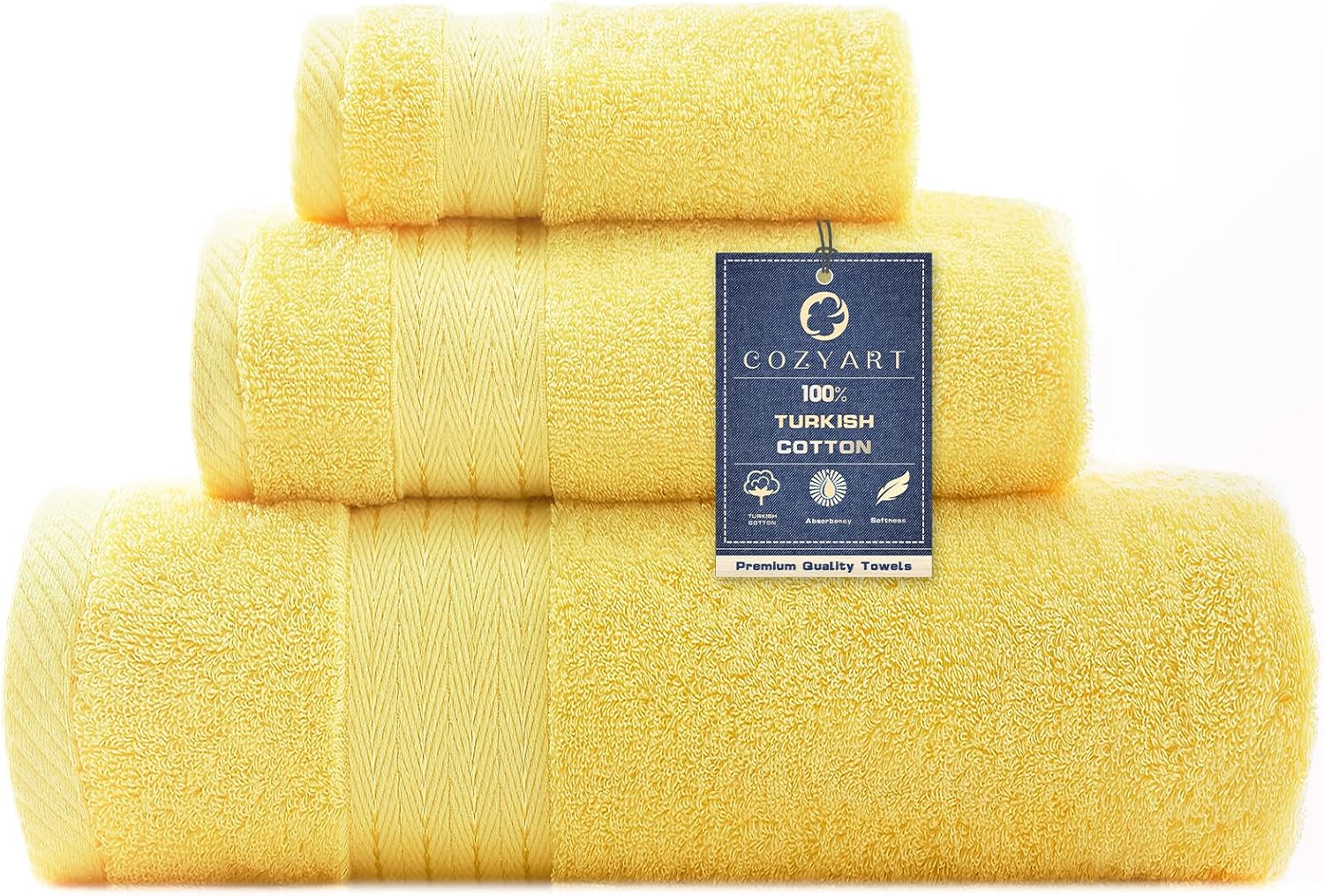 COZYART Luxury Yellow Bath Towels Set, Cotton Hotel Large Towels for ...