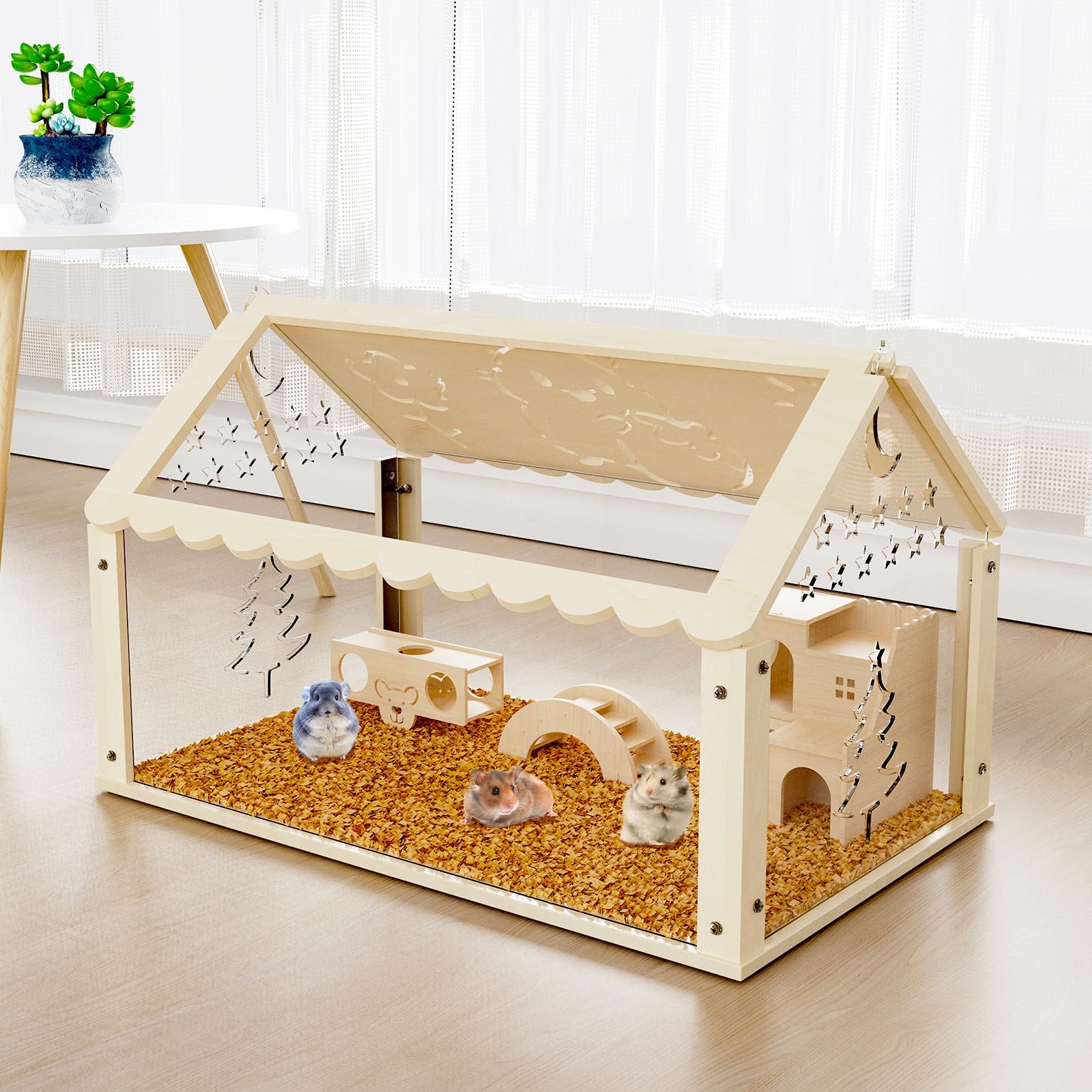 HSSZXFR 24 Inch Hamster cage Wooden with Acrylic, Dwarf Hamster cage ...