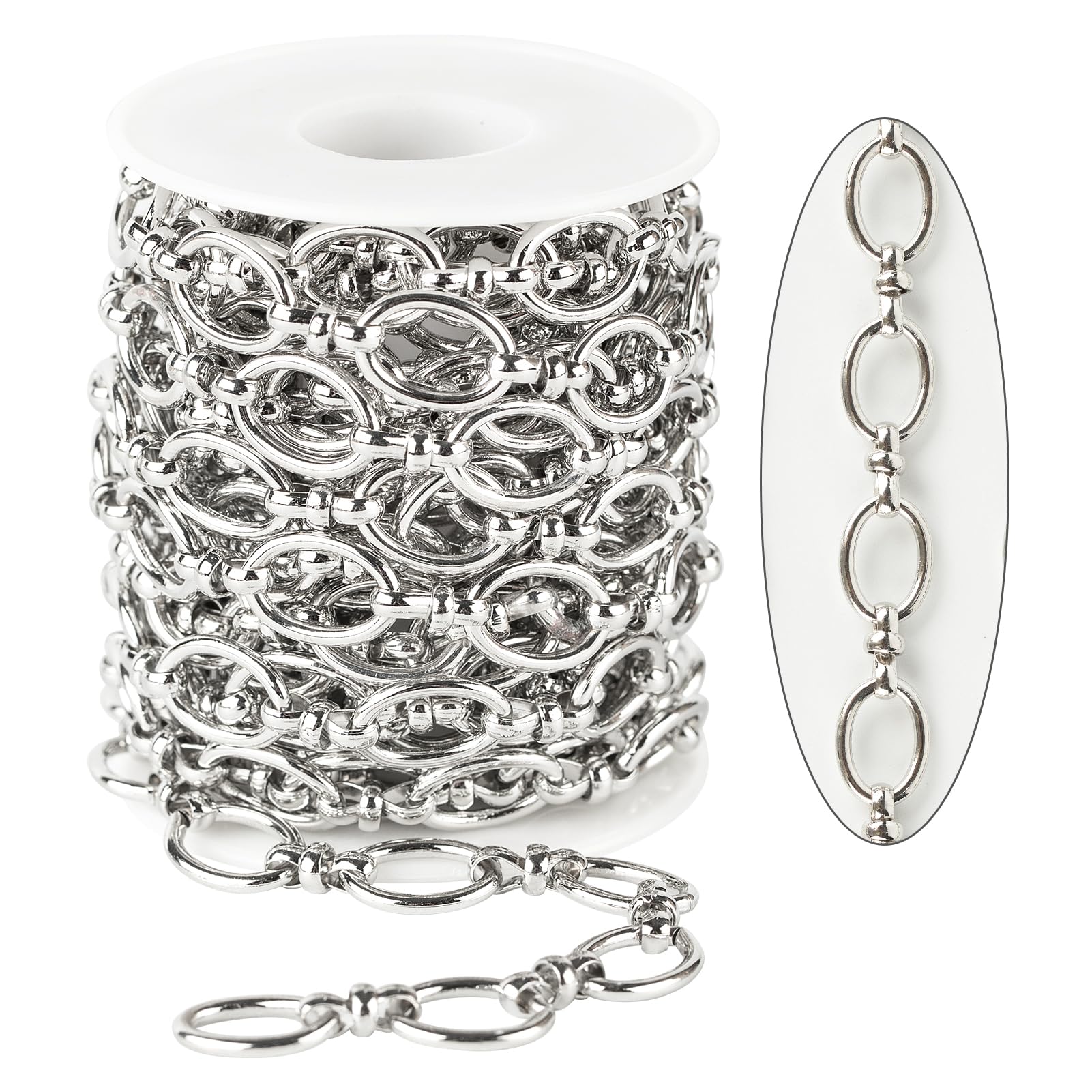 Amazon.com: KYUNHOO 16.4FT Metal Jewelry Chain Silver Oval Circle Chain ...