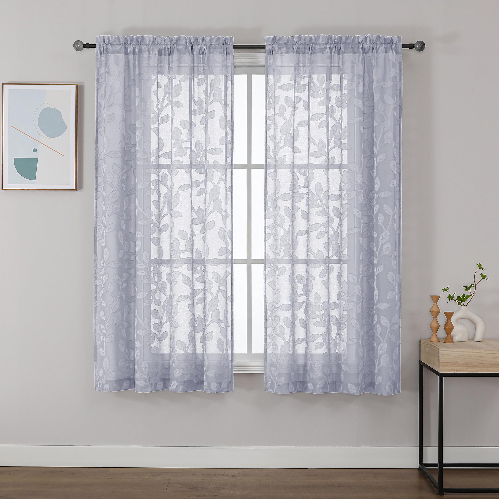 Amazon.com: OVZME Light Grey Sheer Curtains 63 inches Long 2 Panels for ...