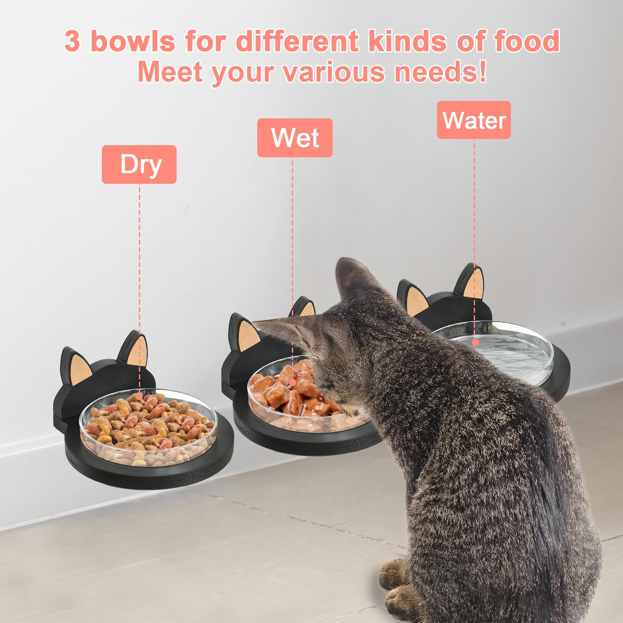 Snapklik.com : 3 Adjustable Cat Bowls For Food And Water, Cat Dishes ...