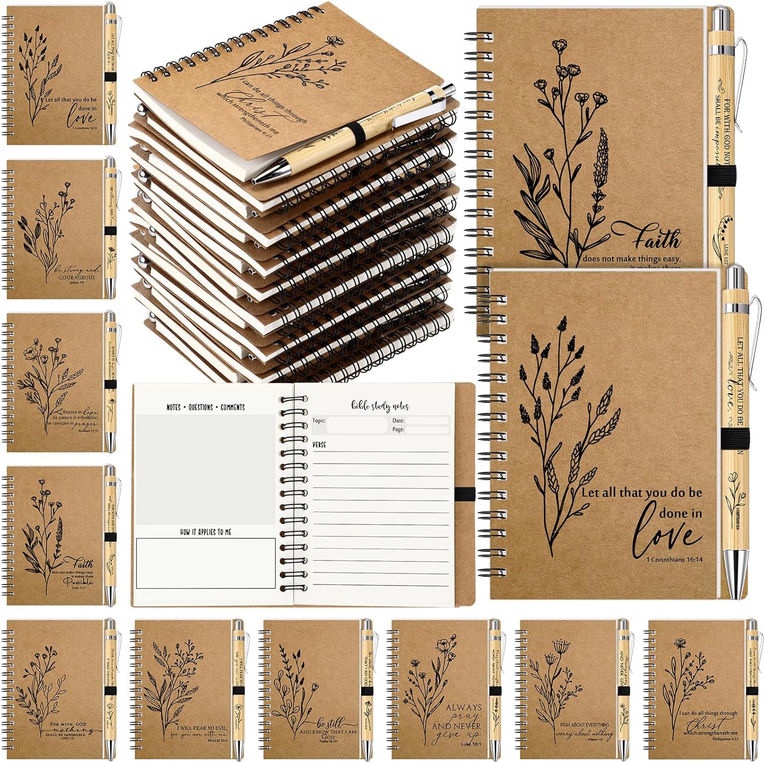 Amazon.com : 40 Pcs Bible Verse Spiral Notebook with Bamboo Christian ...