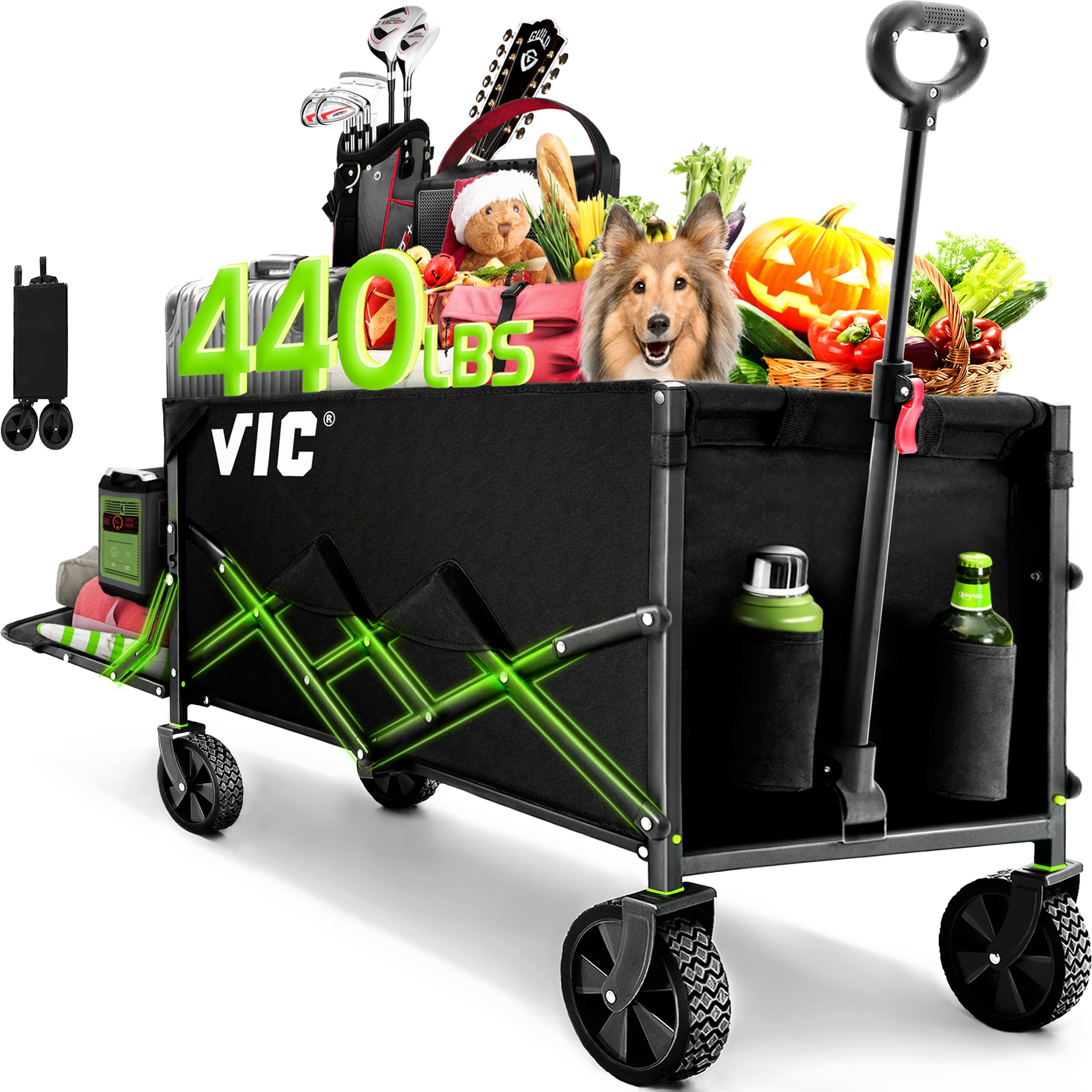VIC Collapsible Folding Wagon,Extra Long Extender Wagon Cart, Beach ...