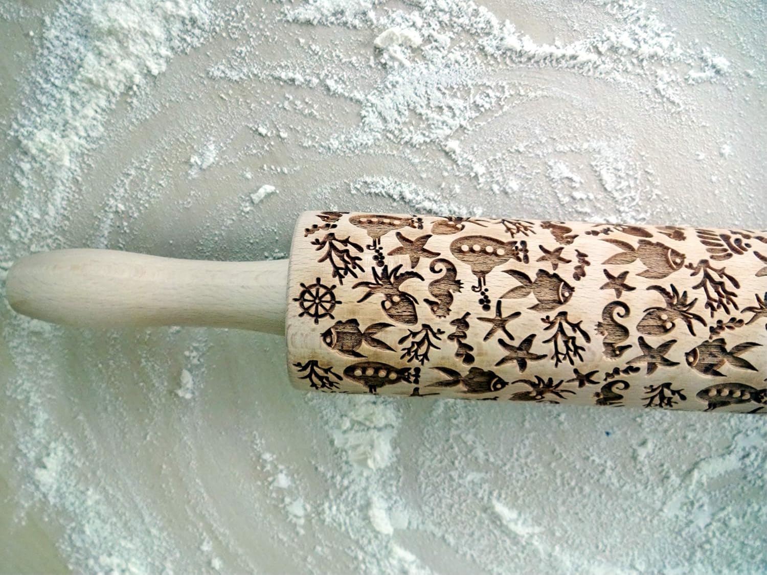 DEEP OCEAN EMBOSSING ROLLING PIN LASER ENGRAVED WITH DEEP OCEAN SYMBOLS ...