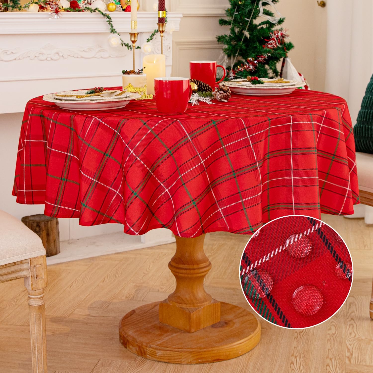 Amazon.com: Romanstile Round Christmas Tablecloth - 60 Inch - Plaid ...