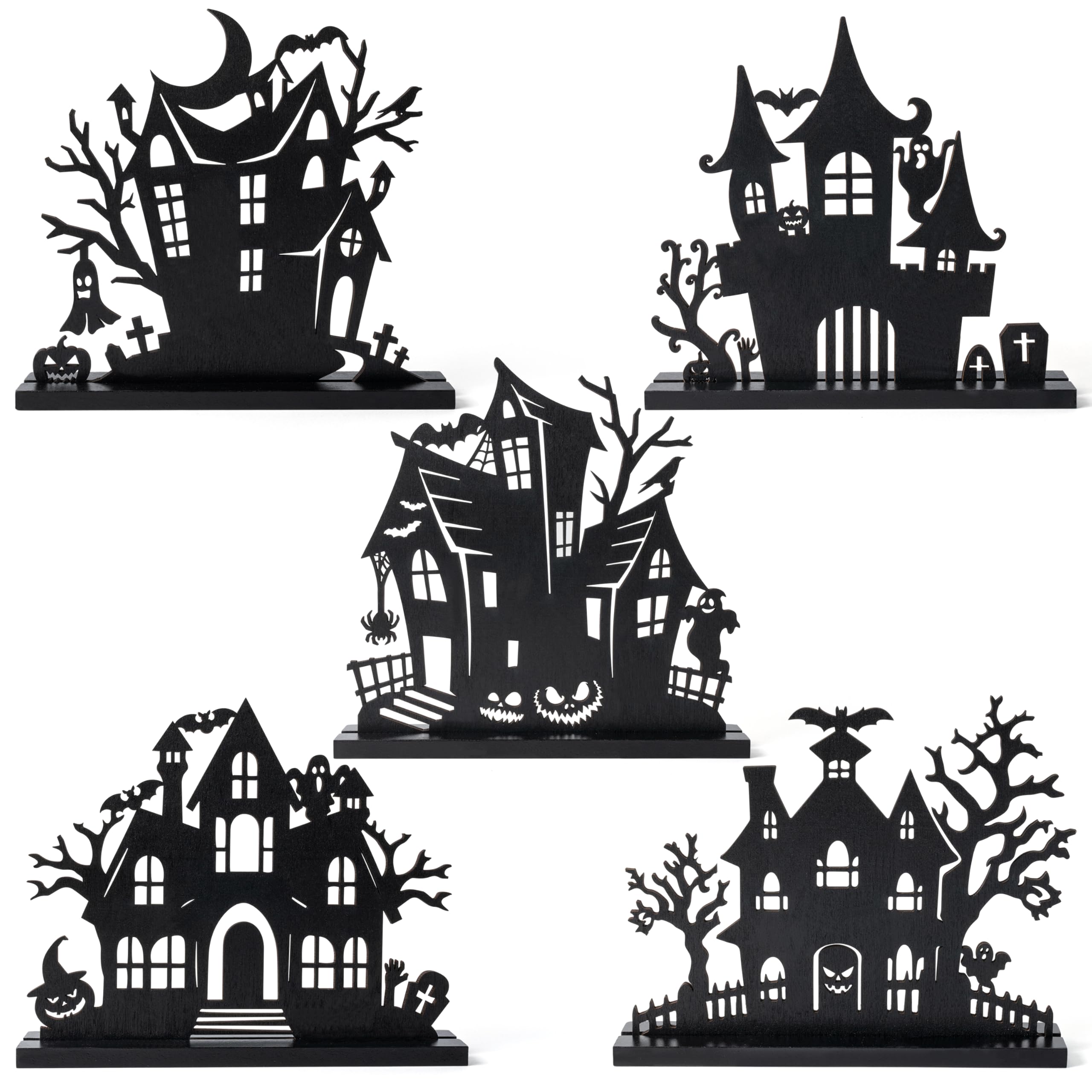 Amazon.com: WATINC Halloween Wooden Centerpiece Decorations - 5Pcs ...