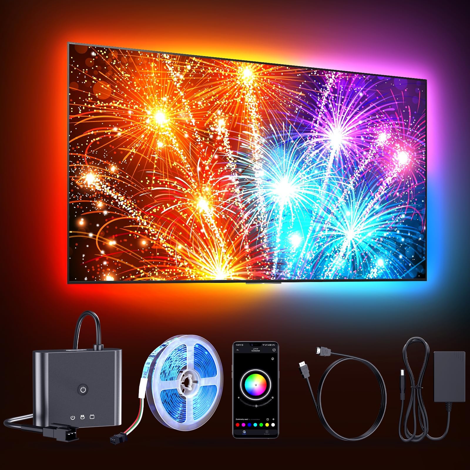 TV LED Backlight with HDMI 4K30Hz Sync Box, LED Lights for 75-85 inch ...