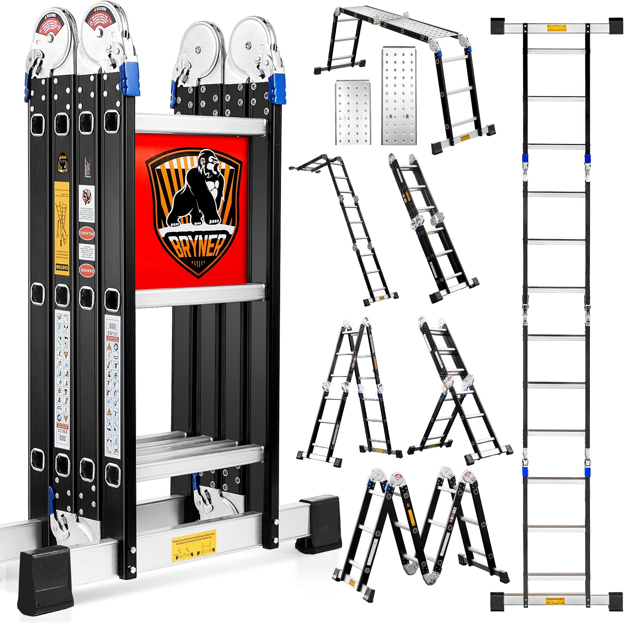 Ladder, Bryner 7 in 1 Multi-Purpose Ladder Aluminium Extension Ladder ...