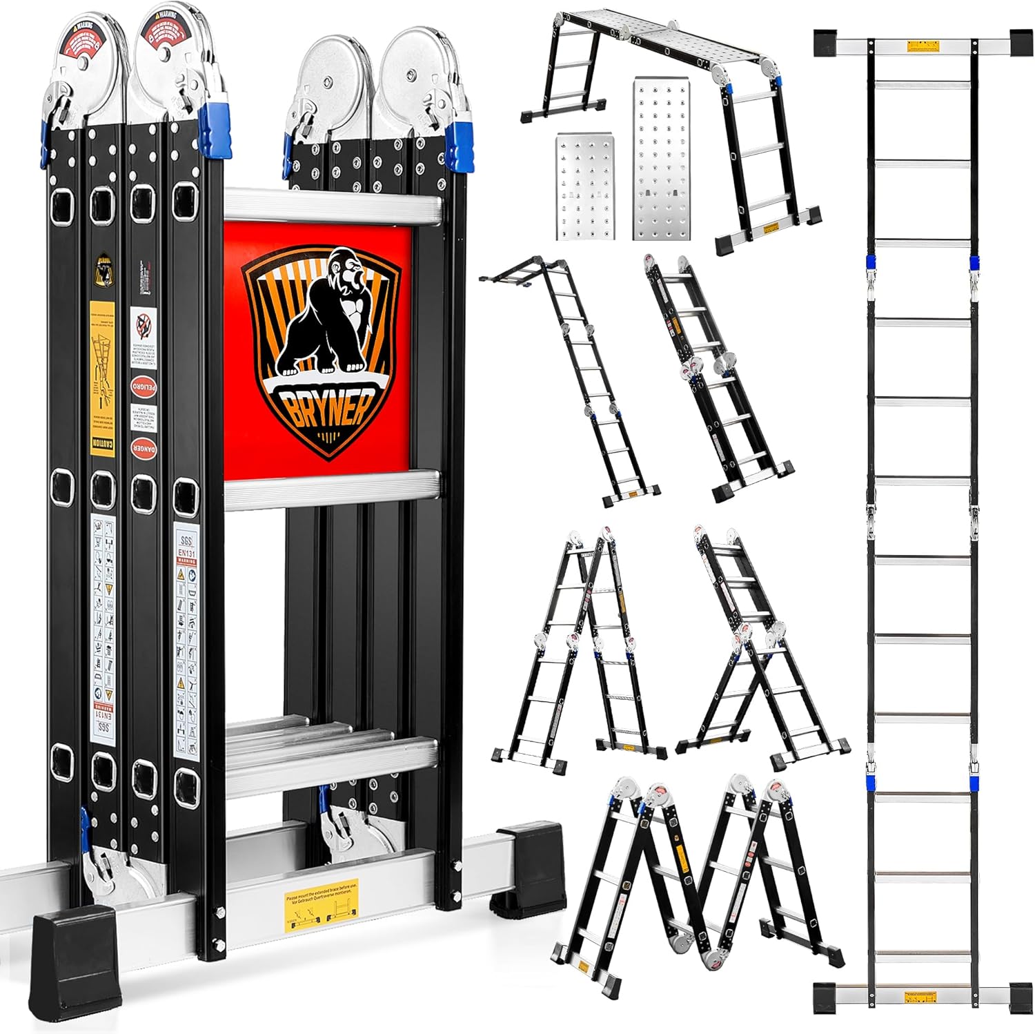Ladder, Bryner 7 in 1 Multi-Purpose Ladder Aluminium Extension Ladder ...