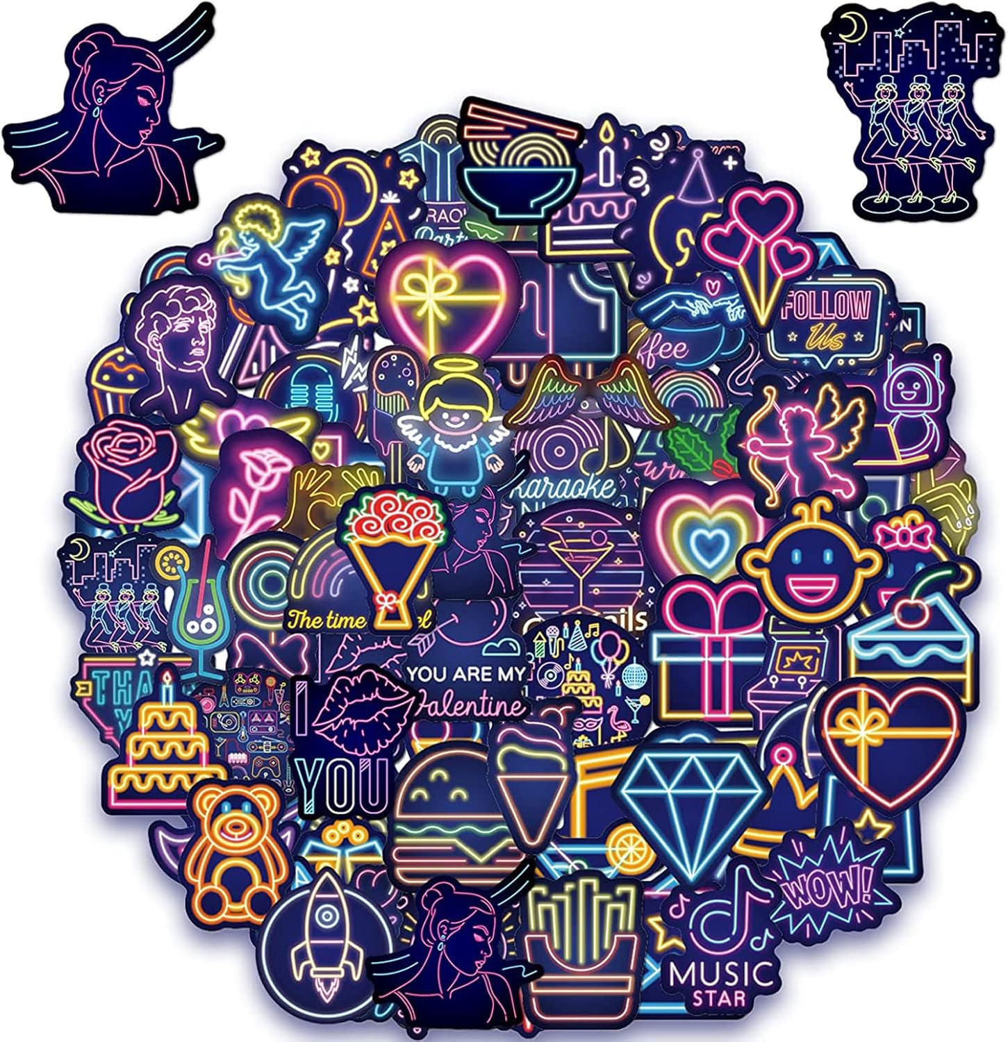 ELECDON Neon Style Stickers, 50 Pcs Neon Aesthetic Trendy Decals ...