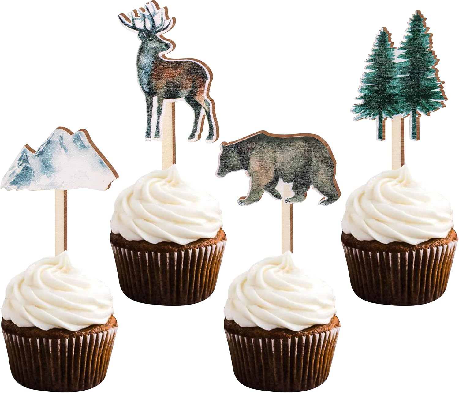 Amazon.com: Sursurprise 16PCS Adventure Theme Cupcake Toppers Wooden ...