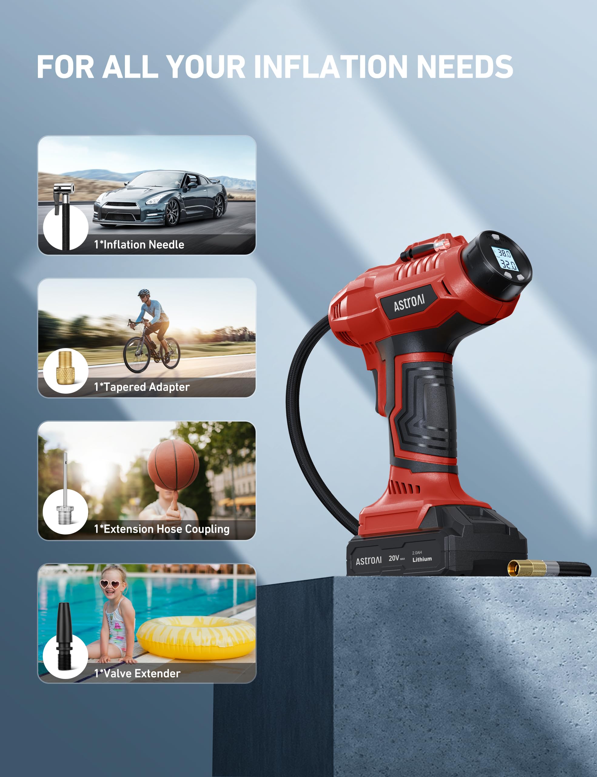 AstroAI 160 PSI Tire Air Compressor Cordless Tire Inflator Red 20V ...