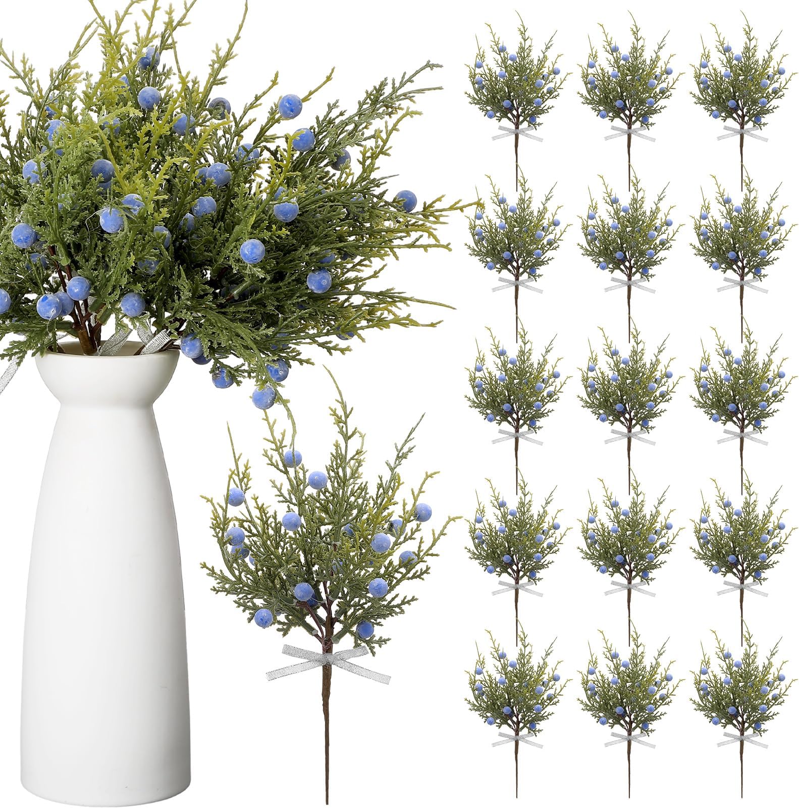 Amazon.com: Lyrow 15 Pcs Artificial Pine Leaves Branches with Berries ...