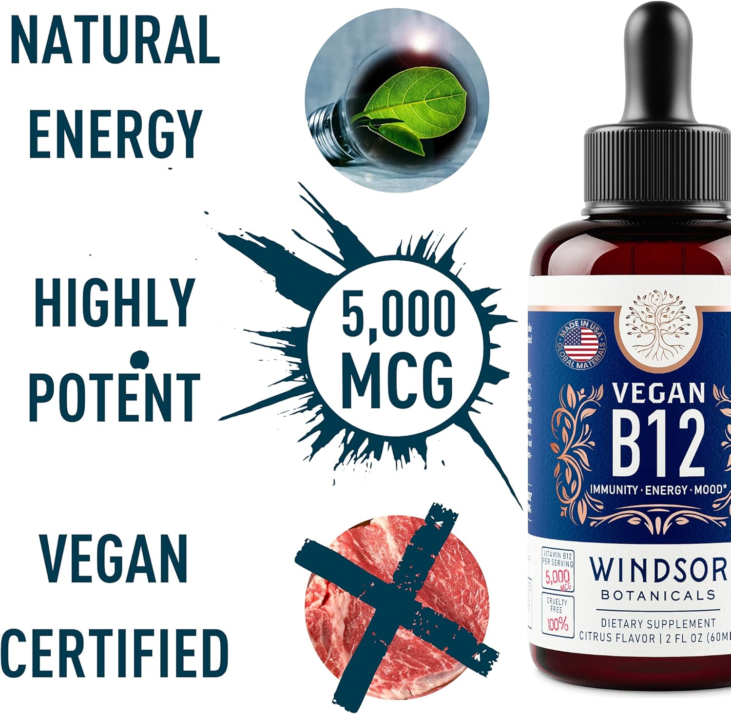 Max Strength Vegan Vitamin B12 Liquid - 5000 mcg Methylcobalamin ...