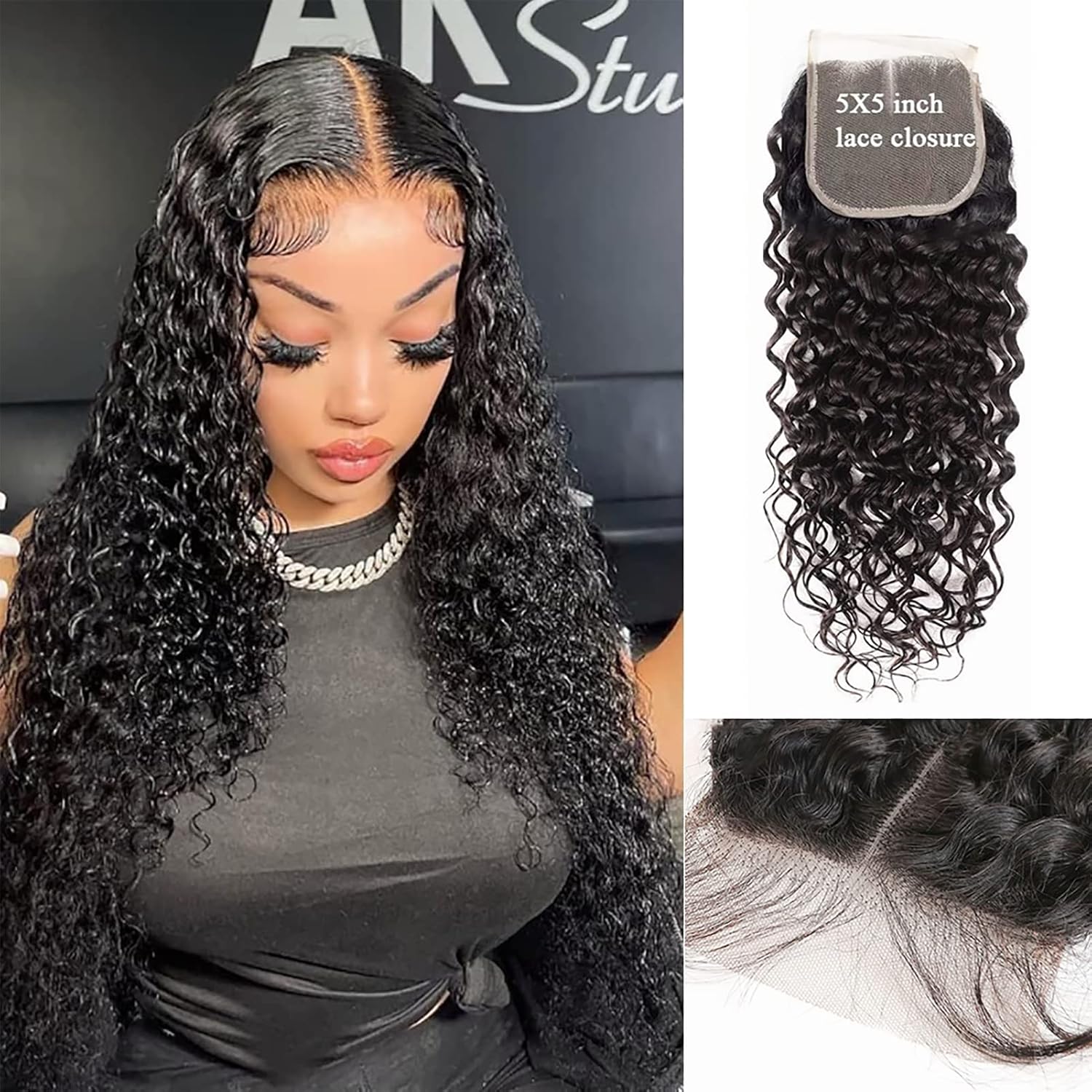 Amazon.com : 5x5 HD Closure Curly Wet and Wavy Brazilian Virgin Human ...