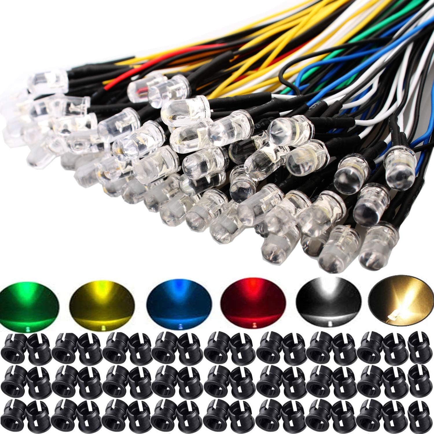 RUNCCI-YUN 60Pcs 5mm Pre Wired LED Diodes Light Ultra Bright -White ...