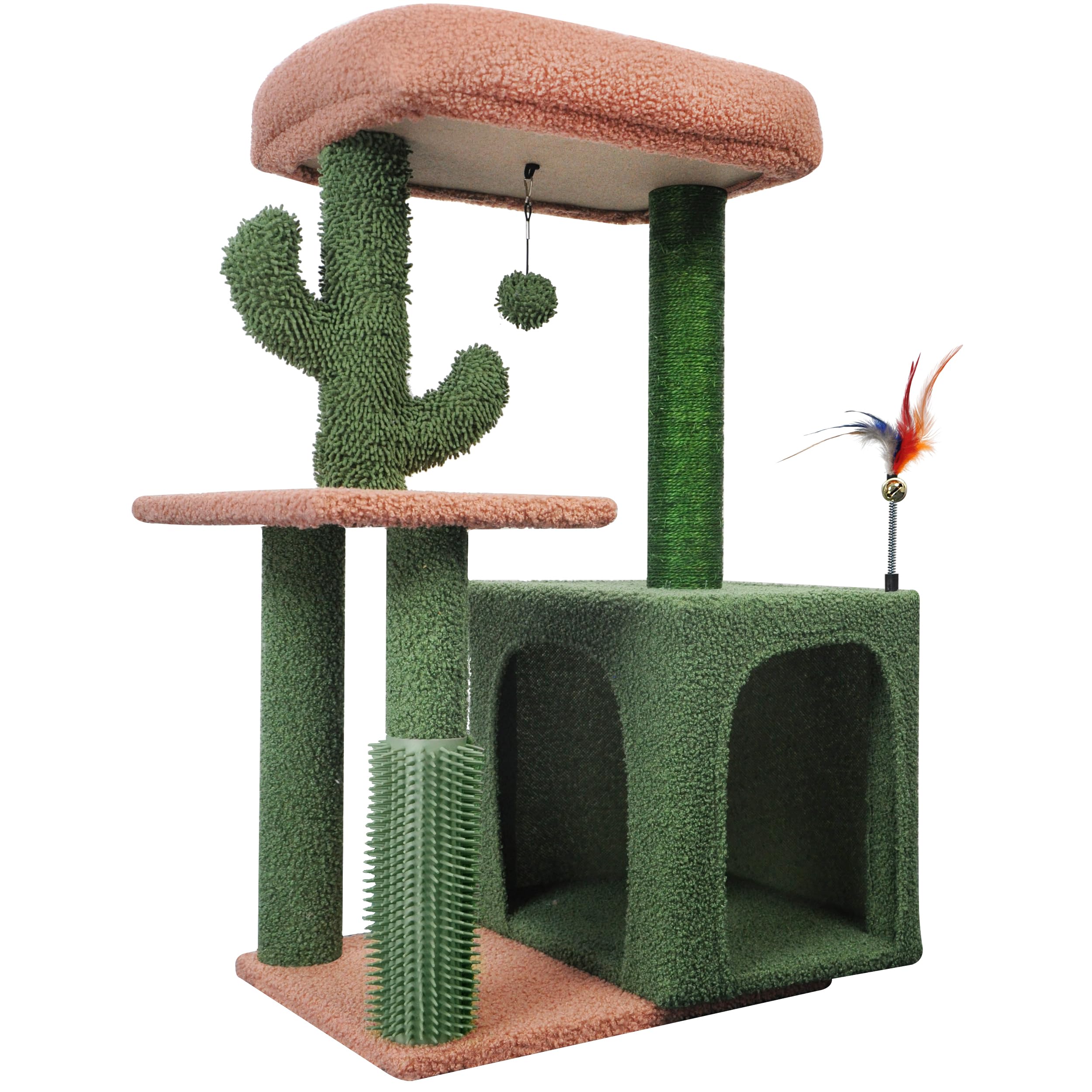 HUITREE 31.50" Cactus Cat Tree for Indoor Cats with Cat Condo and ...