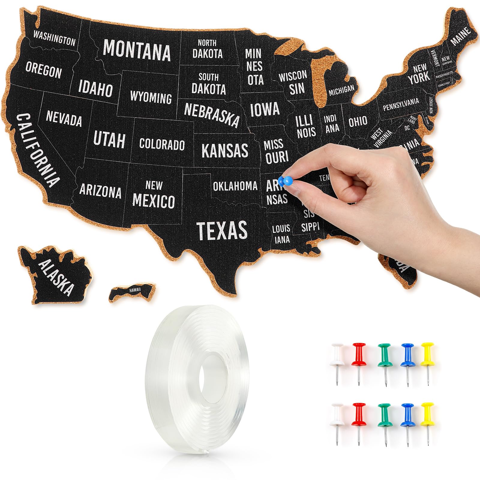 Amazon.com : Queekay USA Travel Map 16 x 12 x 0.6 Inch US Cork Board ...