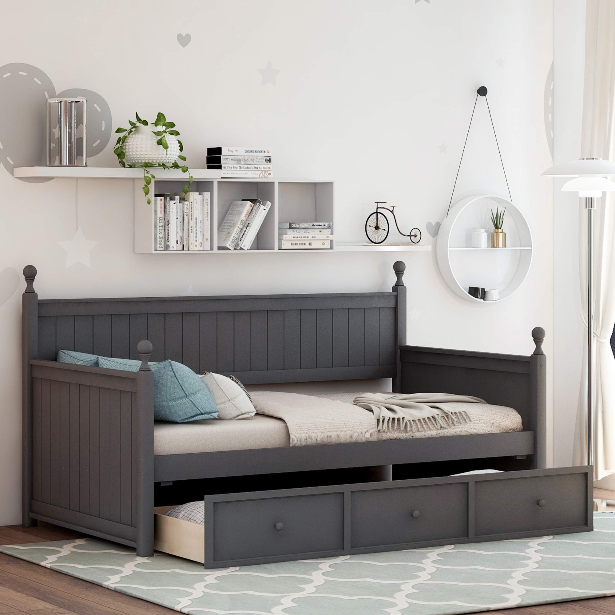 Amazon.com: LostCat Twin Daybed with 3 Storage Drawers,Solid Pinewood ...