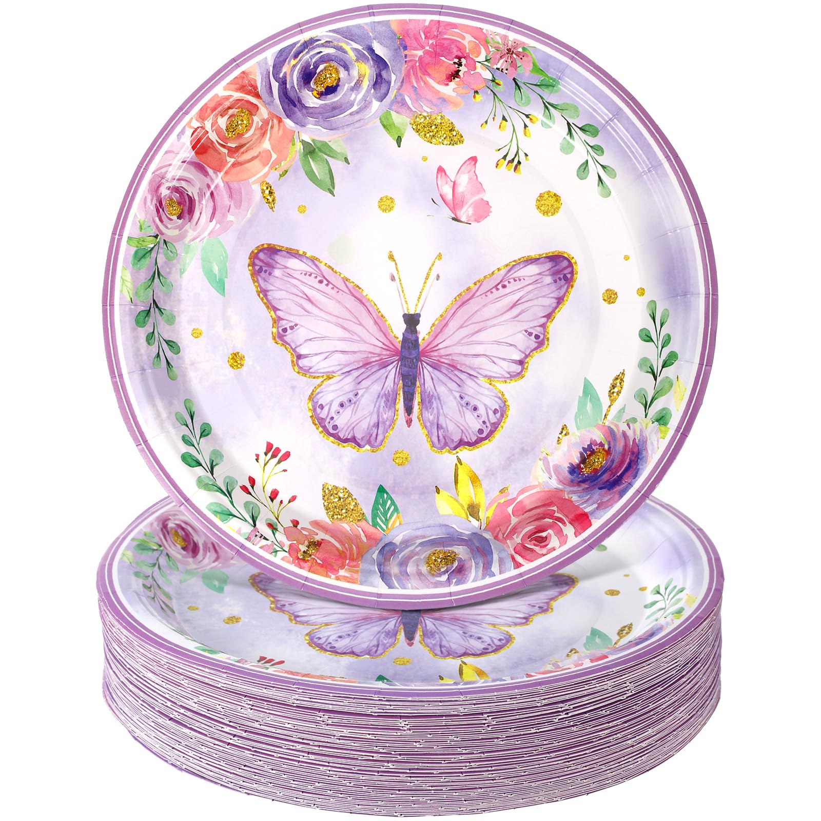 Snapklik.com : 60 Pieces Butterfly Paper Plates Bulk 9 Inch Spring ...