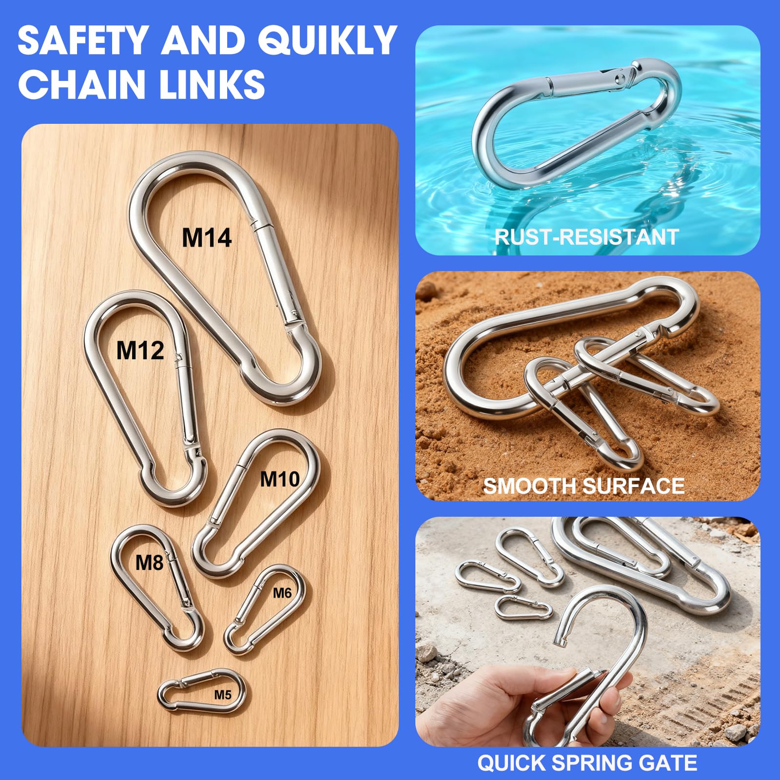 Snapklik.com : 30Pack Heavy Duty Spring Snap Hooks 4Inch, 3/8 ...