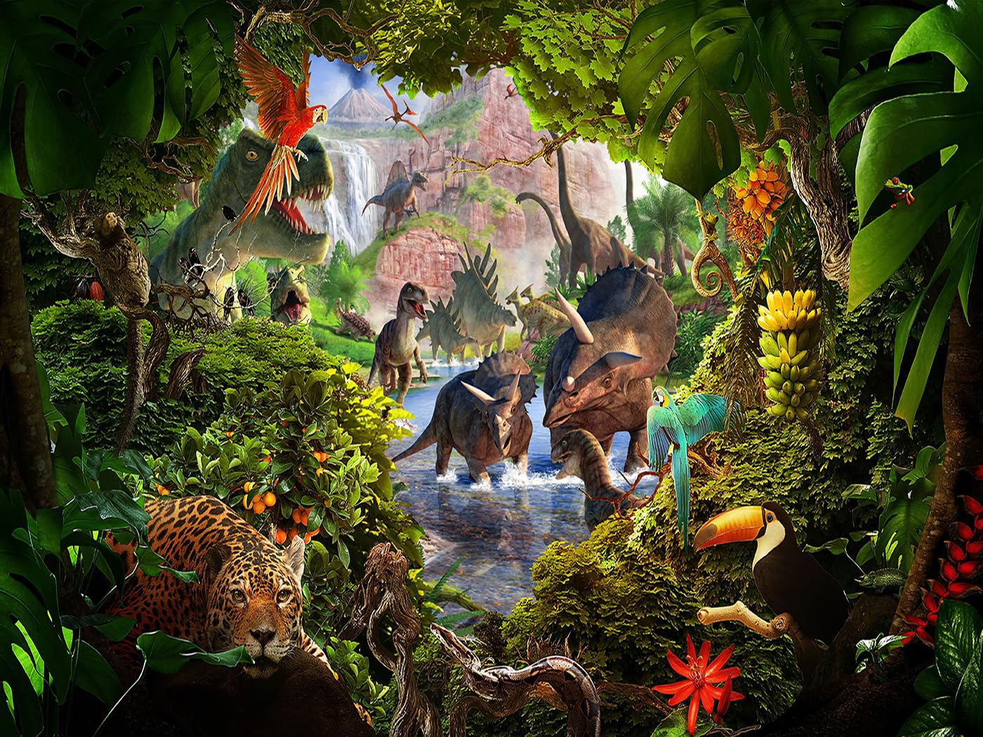 Amazon.com : Jungle Safari Backdrop Dinosaur World Forest Kids Green ...