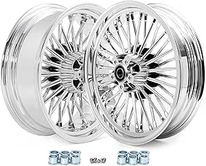Amazon.com: TOFR 16inch Chrome Front Rear Rims Wheels Fat Spokes ...