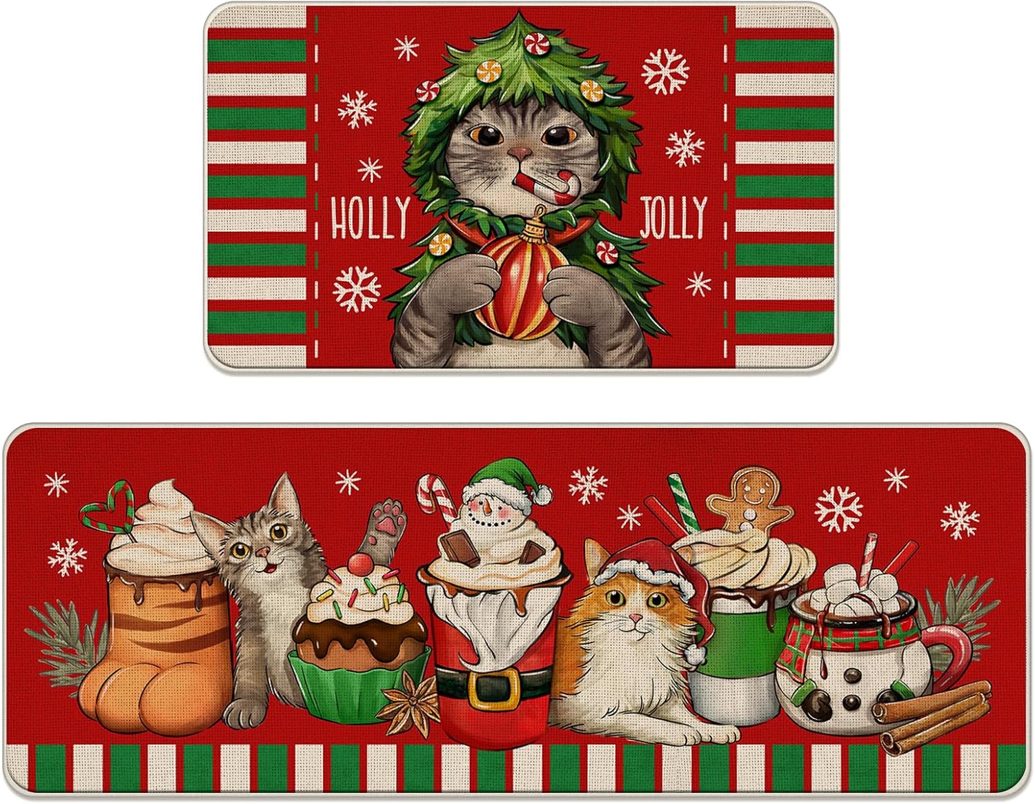 Amazon.com: Tailus Christmas Cat Kitchen Rugs Set of 2, Xmas Pet Hot ...