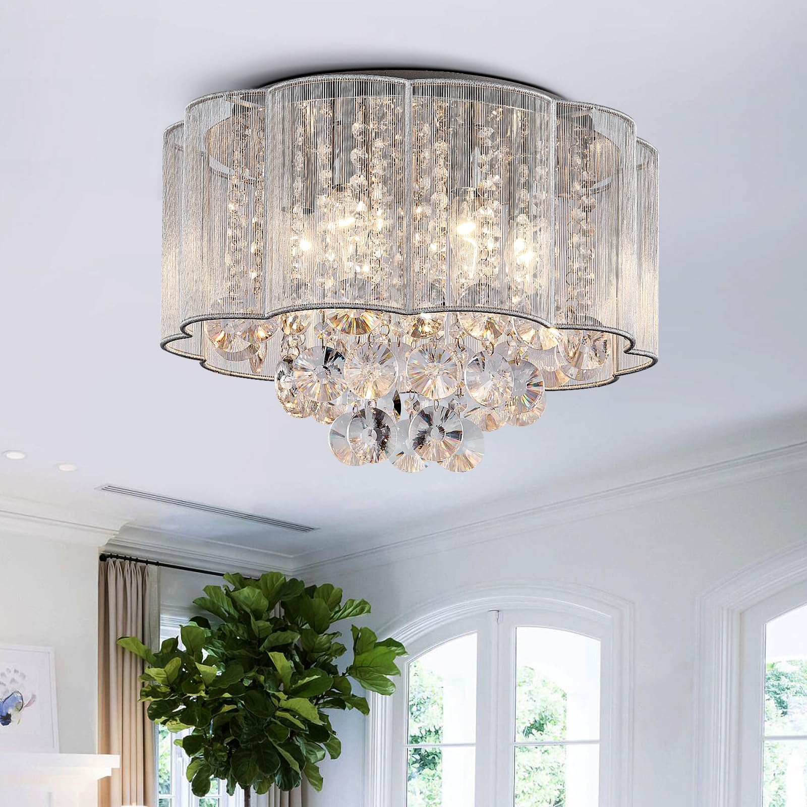Bestier Modern Crystal Raindrop Drum Chandelier Lighting Flush Mount ...