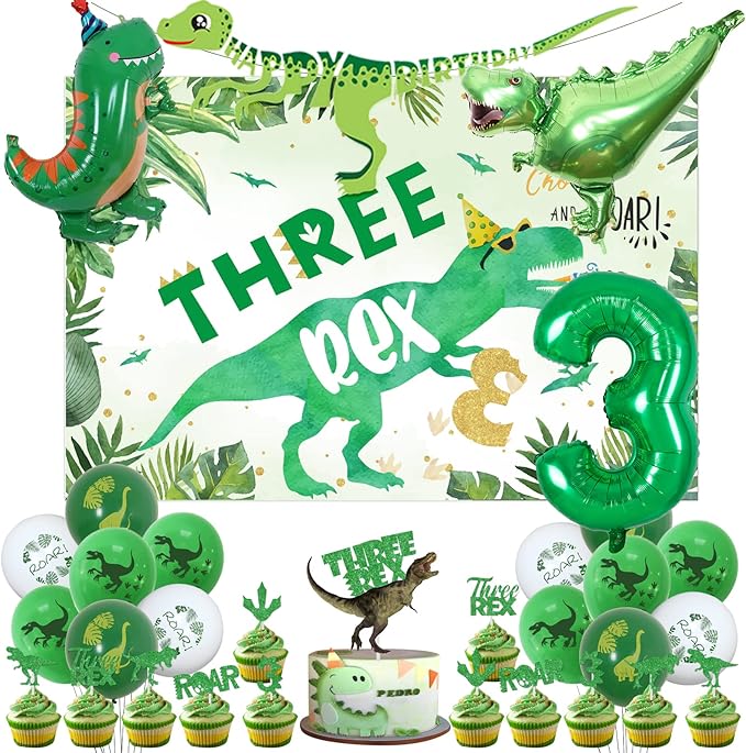 Three Rex Birthday Party Decorations, Boy Dinosaur Party Decorations ...