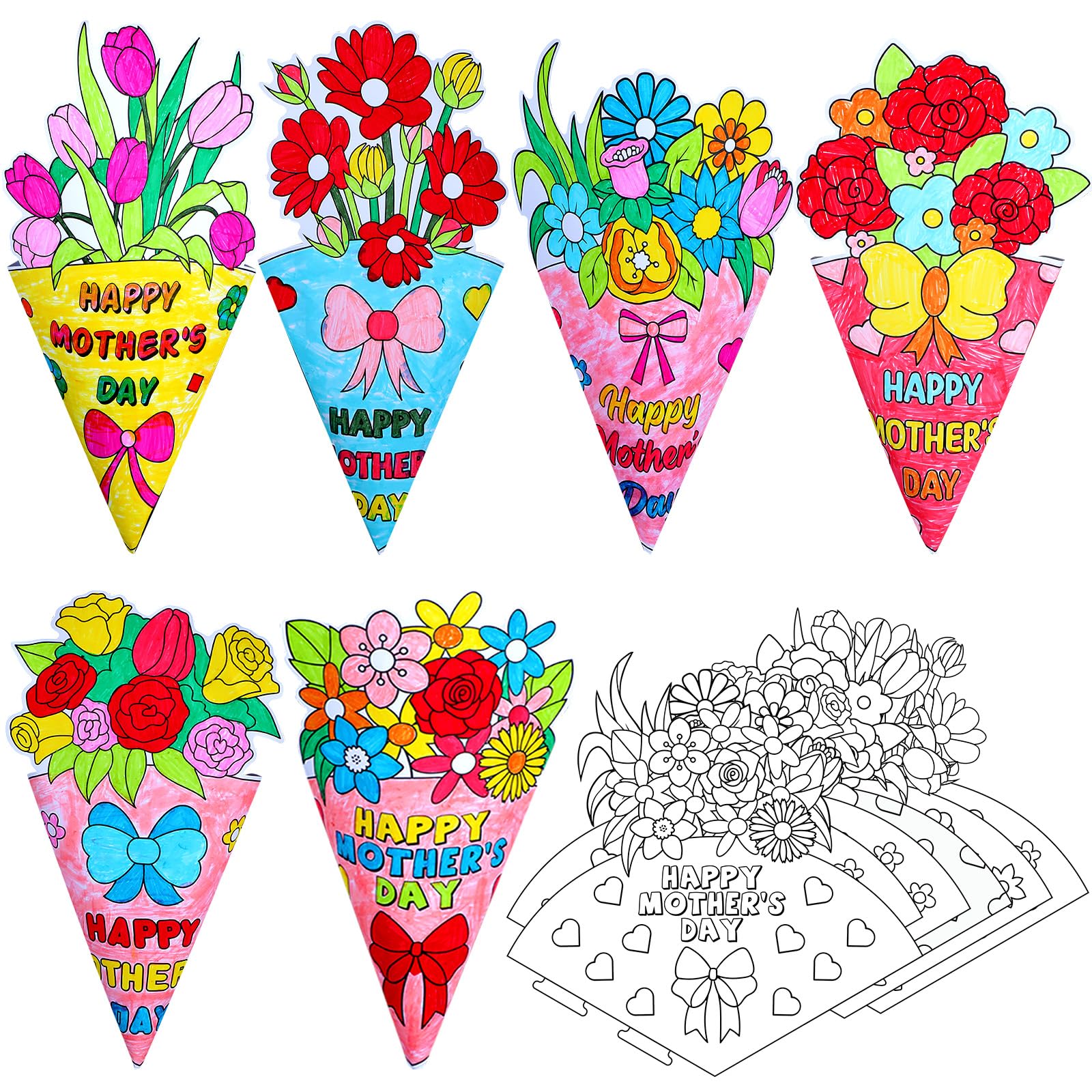 Amazon.com: 36 Pcs Color Your Own Paper Bouquet Mother's Day Paper ...