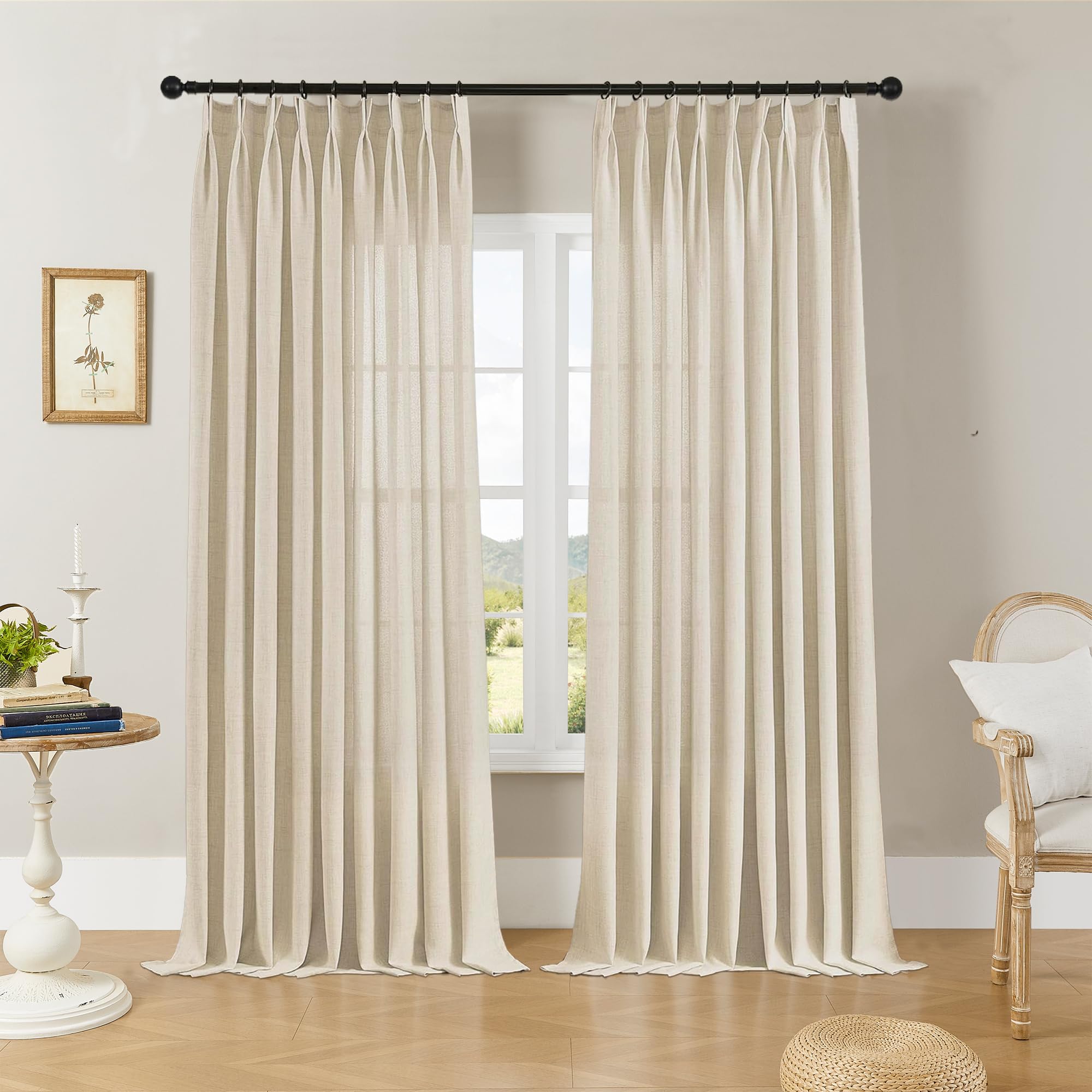 Amazon.com: YGHYYF Beige Linen Textured Pinch Pleated Semi Sheer ...