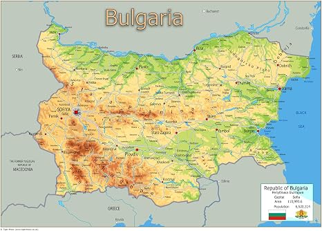Physical Map of Bulgaria - The Oxford Collection - Size A2 - Paper ...