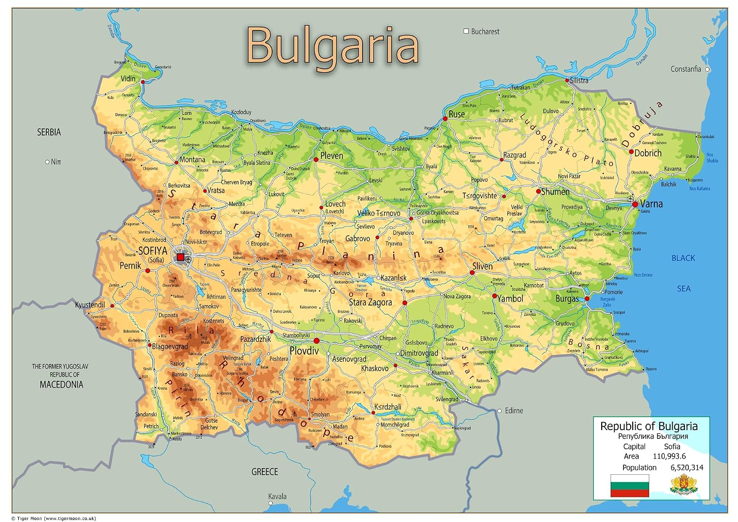 Physical Map of Bulgaria - The Oxford Collection - Size A1 - Paper ...