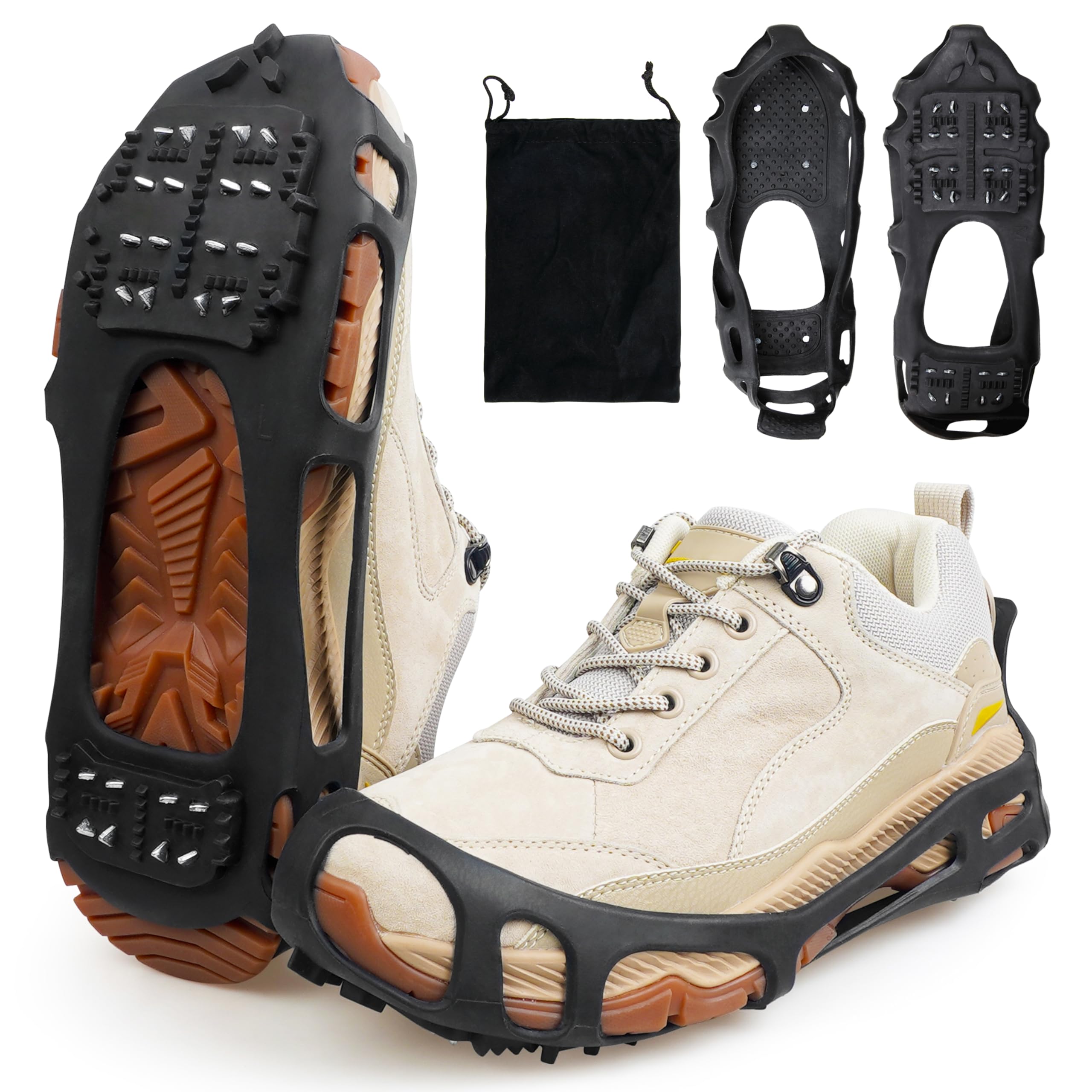 Ice Cleats for Shoes and Boots, Upgraded 24 Teeth Anti-Slip Crampons ...