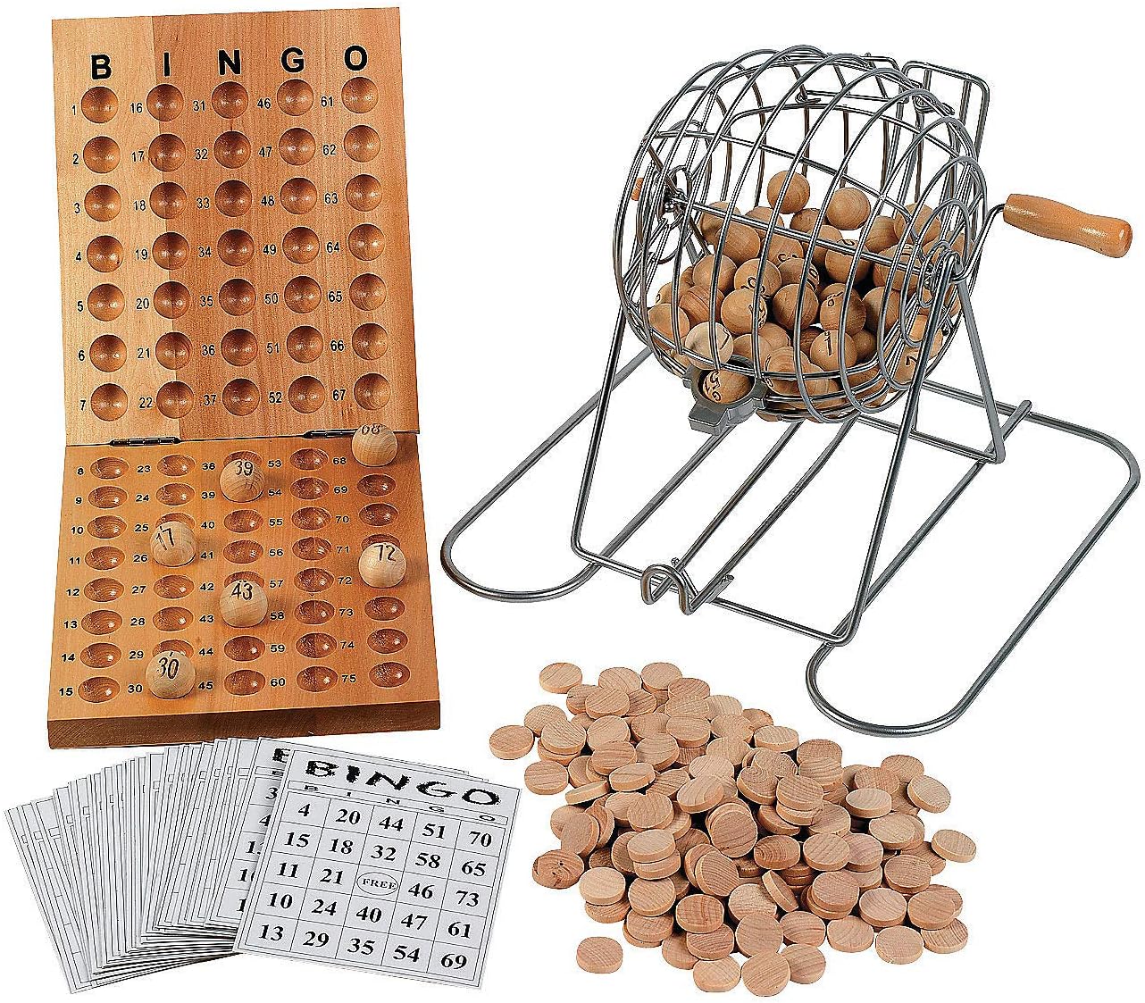 Amazon.com: Fun Express Deluxe Wooden Bingo Set Ball cage, Balls, Cards ...