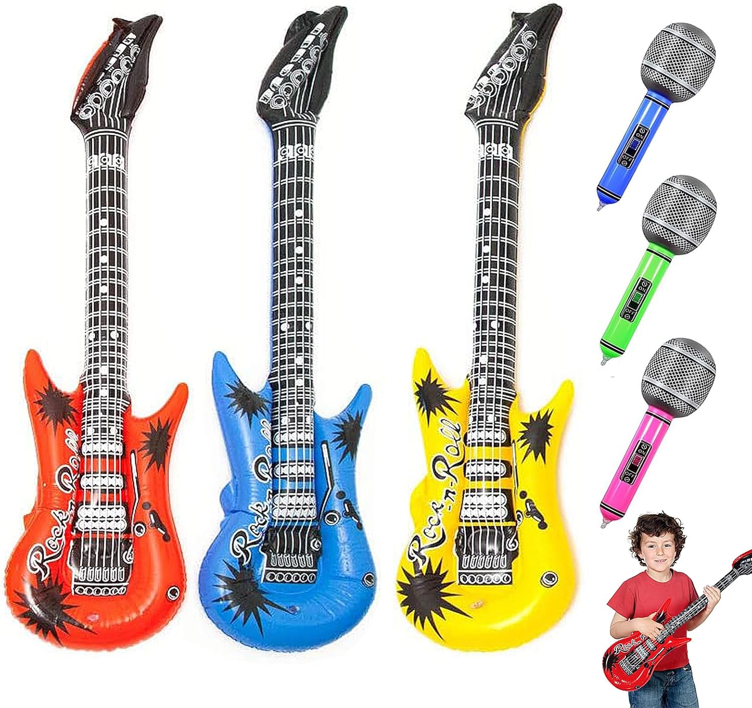 6 PCS Inflatable Guitar and Microphone Balloons, Inflatable Microphones ...