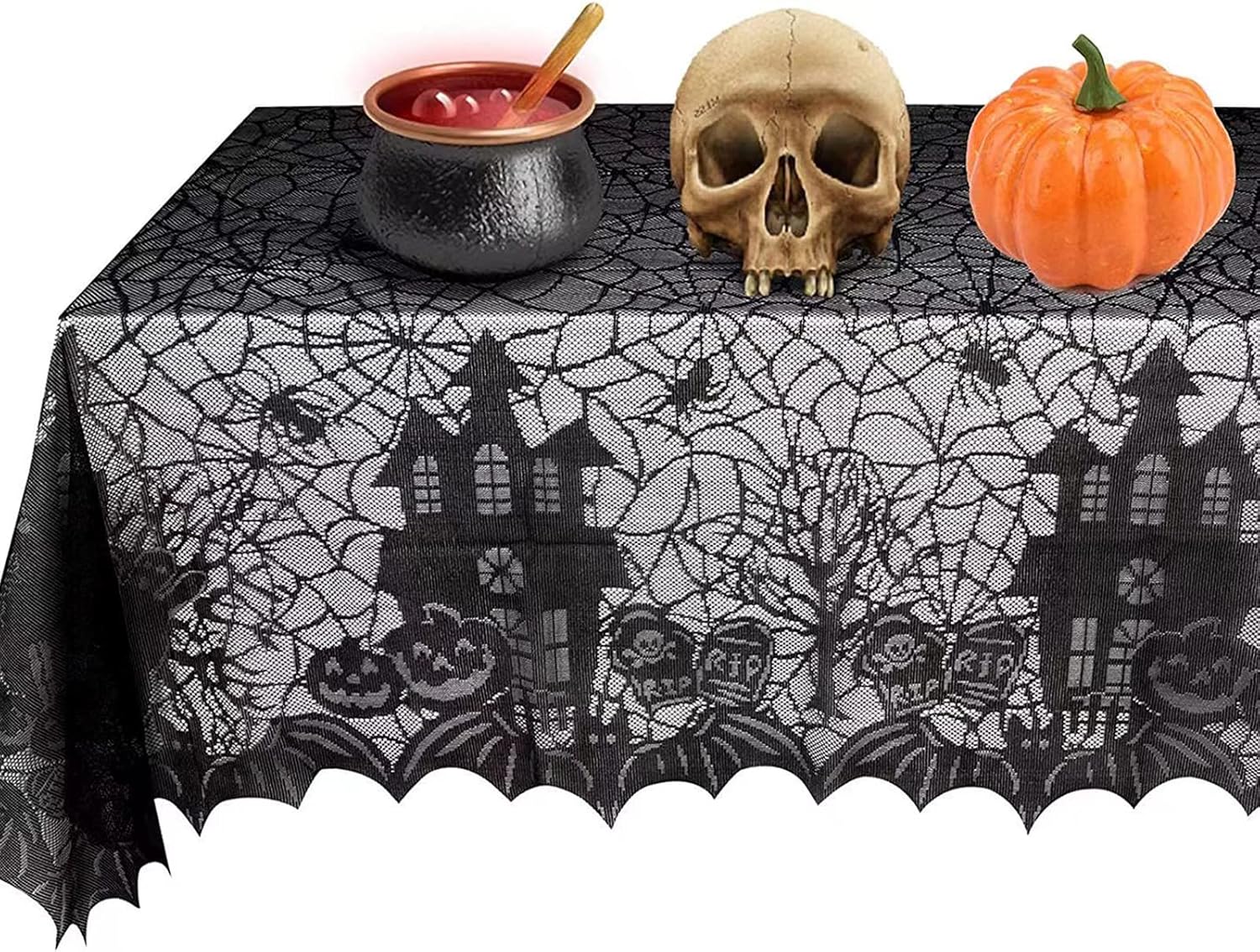 Amazon.com: DCLINA Halloween Lace Tablecloth Black Spider Web ...