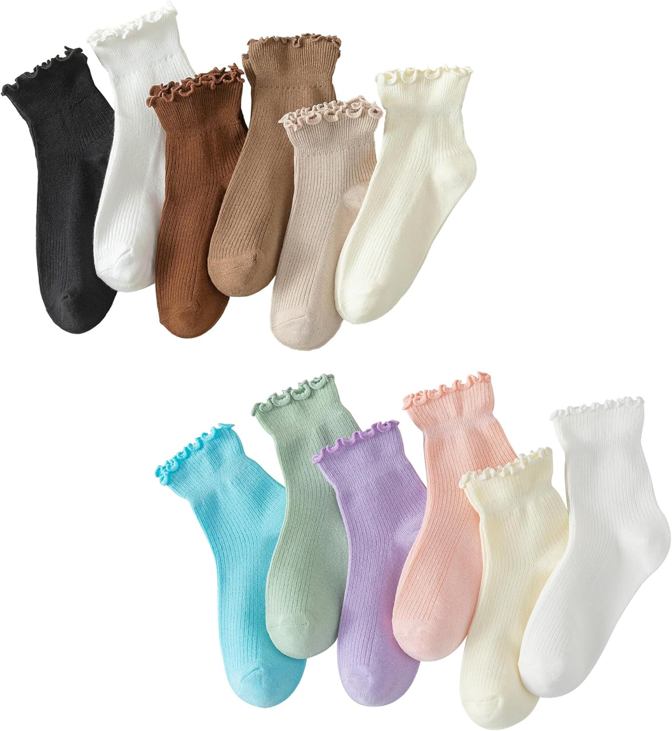 Amazon.com: Hstyle 12 Pairs Ruffle Socks Women, Ruffle Turn-Cuff Casual ...