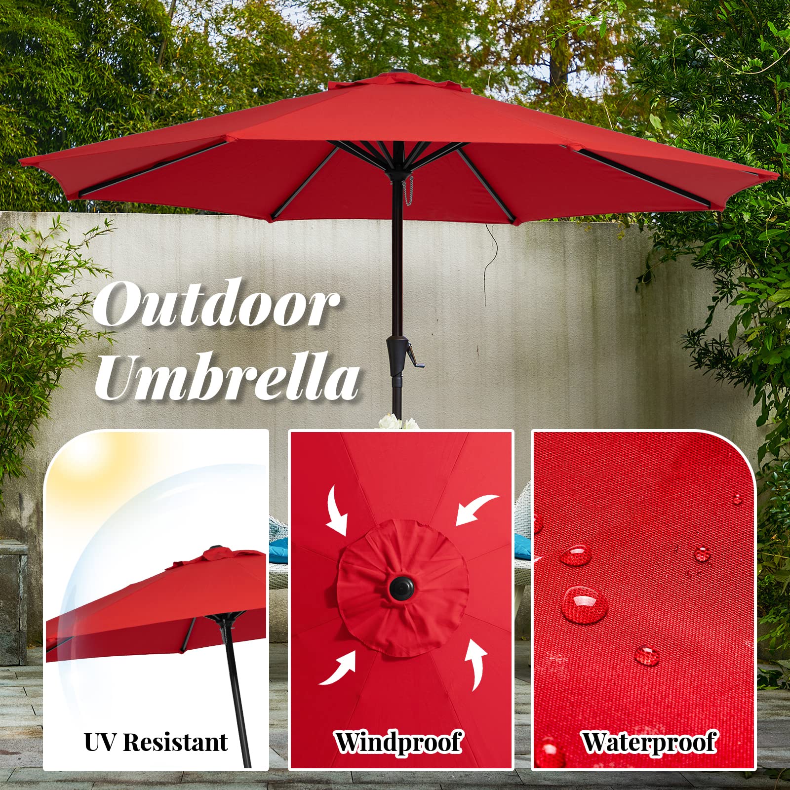 KITADIN 11FT Patio Umbrella Outdoor Market Umbrellas with Crank Lift 8 ...