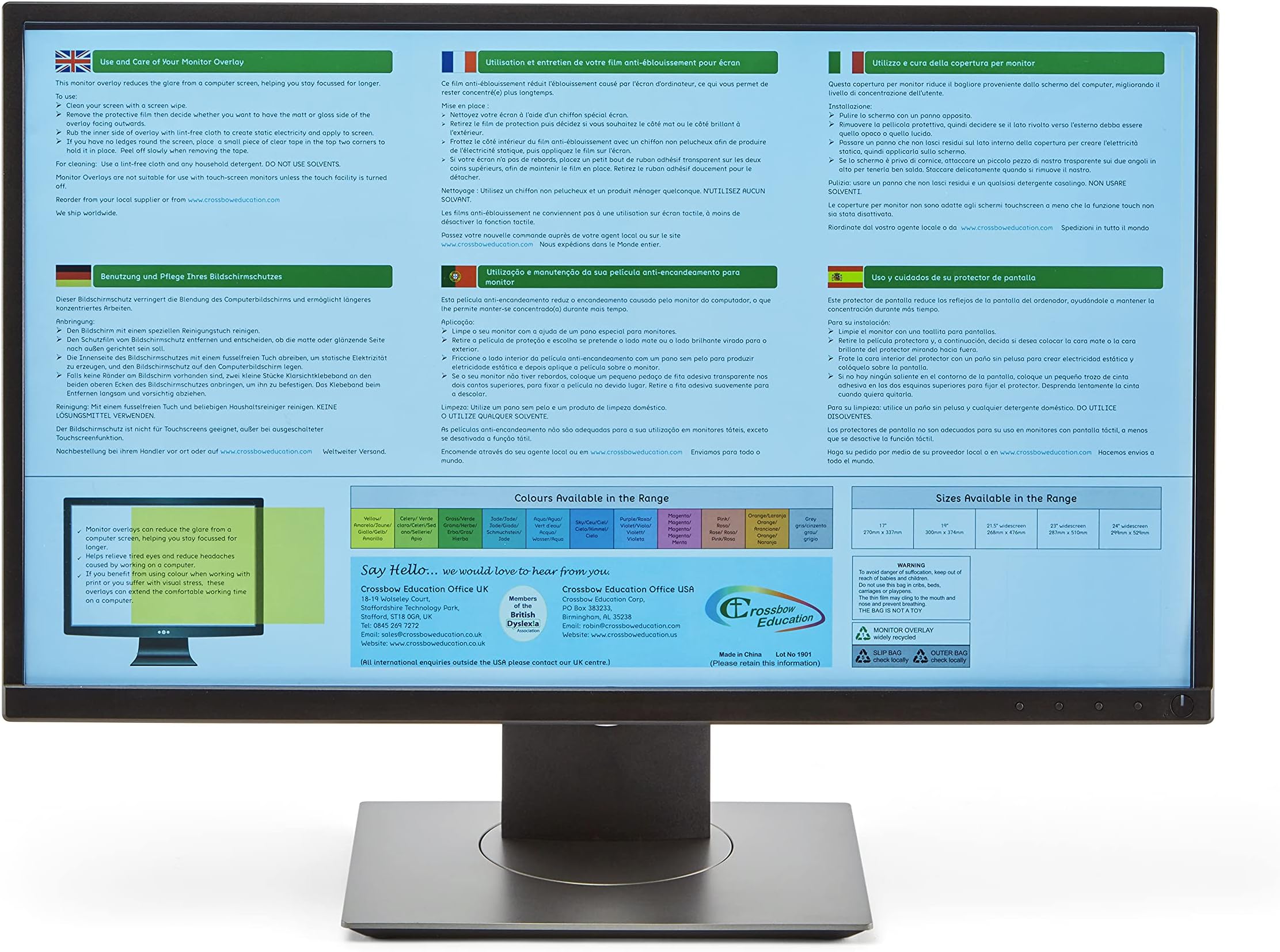 Crossbow Education 24-Inch Widescreen Monitor Overlay - Dyslexia and ...