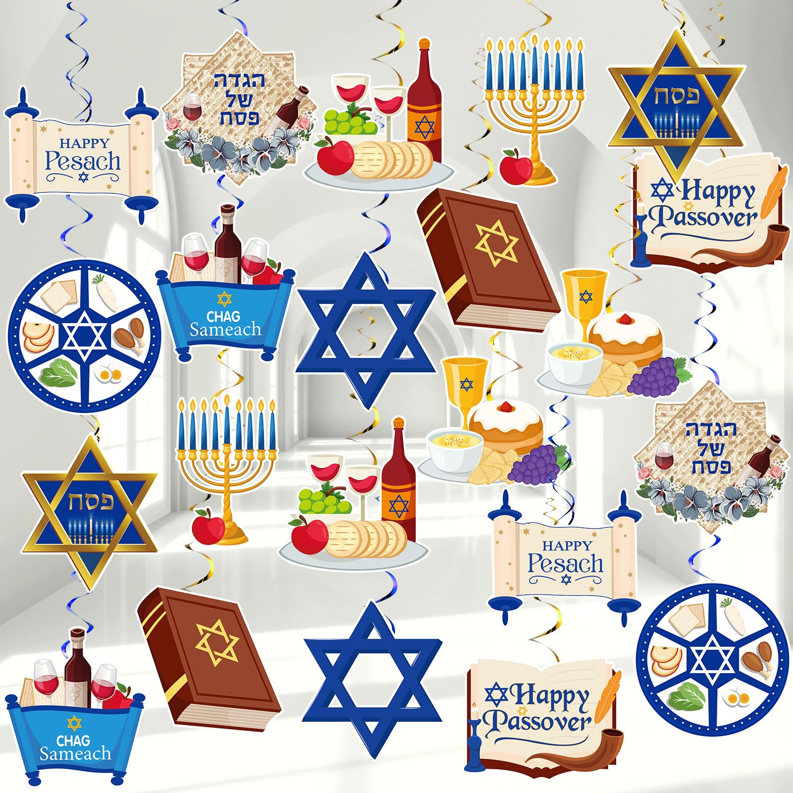 Pasimy 30 Set Passover Decorations Happy Passover Hanging Swirls ...