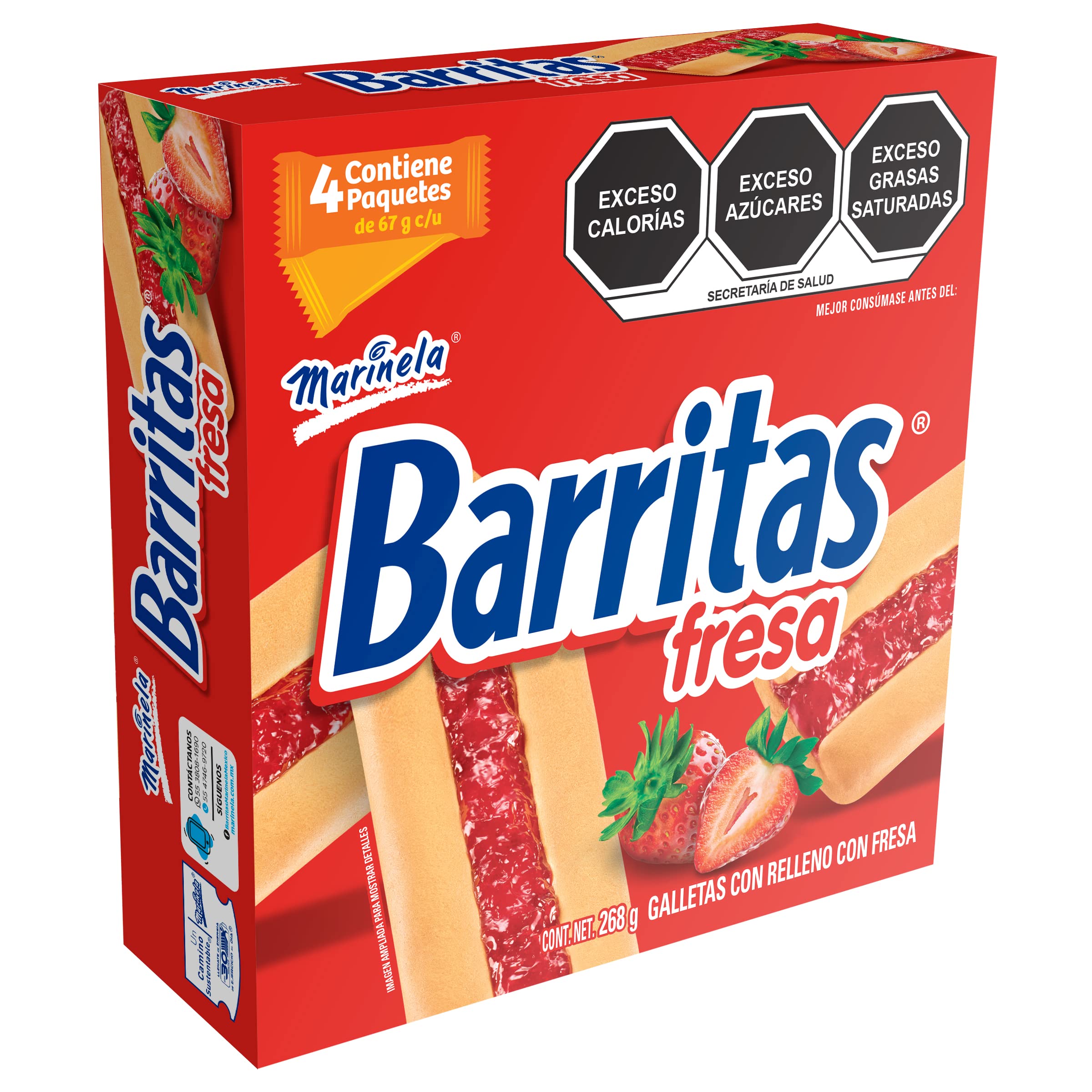 Marinela Barritas de Fresa, 4 piezas, 268g : Amazon.com.mx: Alimentos y Bebidas