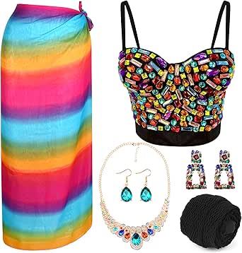 Amazon.com: PLULON Rhinestone Push up Bra Top Colorful Corset Top ...